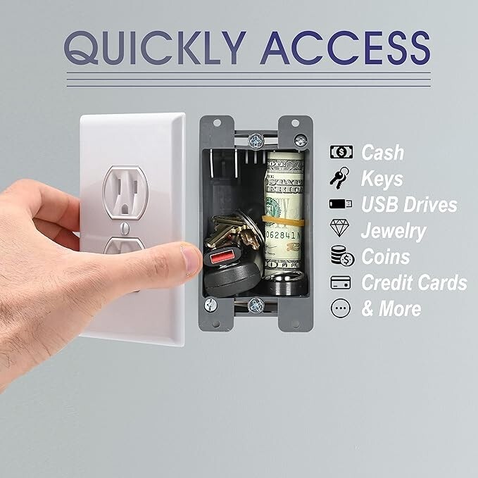 Electrical Outlet Hidden Wall Safe - Easy Install, Magnetic Attachment ...