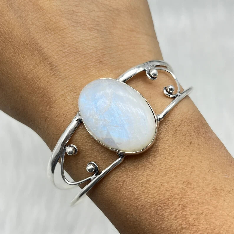 Good Looking Moonstone Gemstone 925 Sterling Silver Handmade Bracelet ...