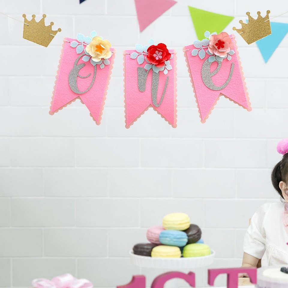 First Birthday Decor High Chair Banner Baby Girl One Highchair ...
