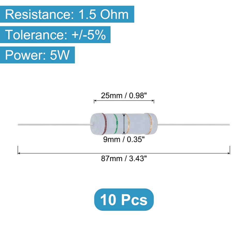 10 Pcs 1.5 Ohm 5W Metal Oxide Film Resistor, 5% Tolerance | eBay