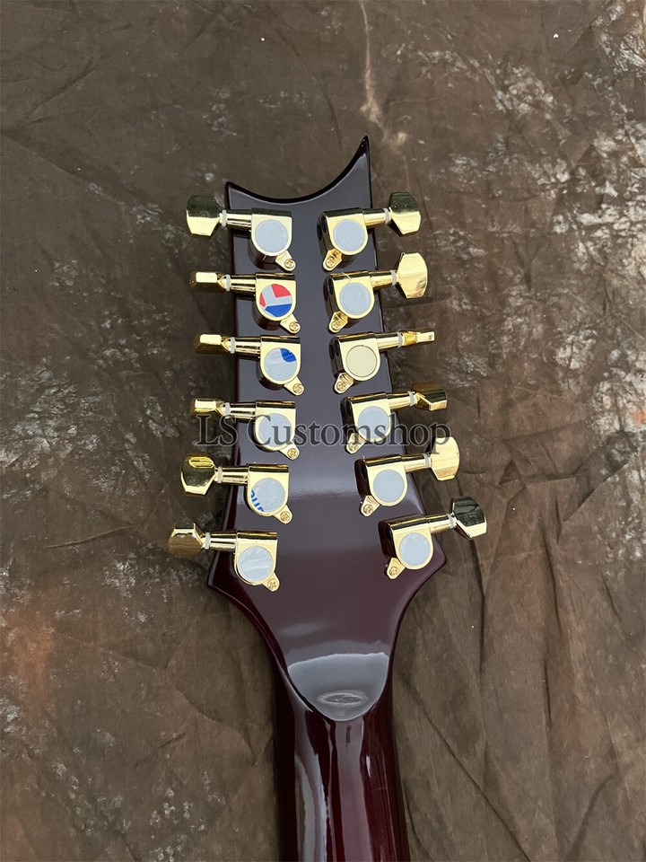 Solid Body 12 String Electric Guitar Red Quilted Maple Top Gold ...