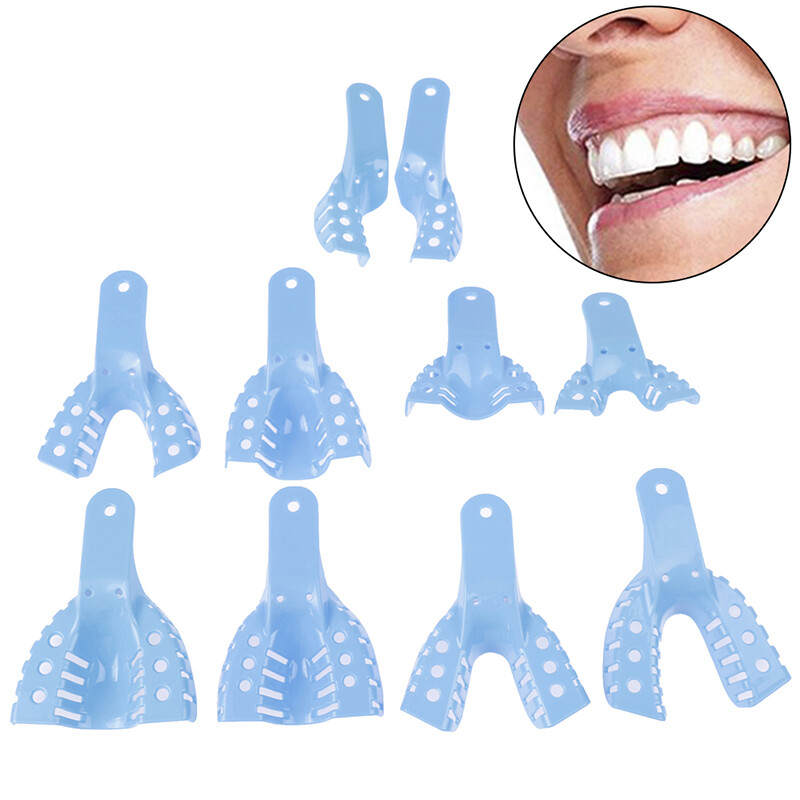 10Pcs Blue Dental Impression Trays Plastic Dental Materials Oral CareY ...