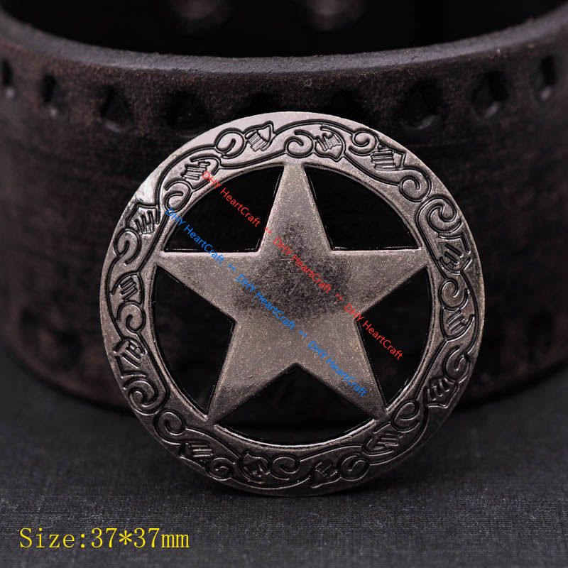 10PC Antique Silver Western Engraved Texas Ranger Star Conchos 1-1/2 ...
