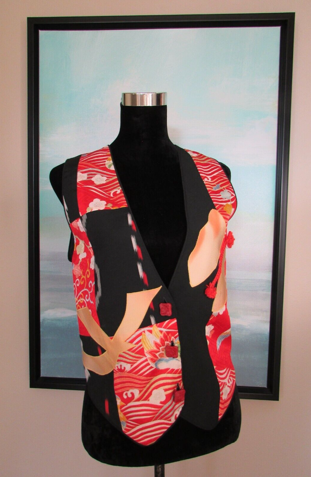 Anne Namba Designs Honolulu Hawaii Asian Silk Kimono Patch Vest S | eBay