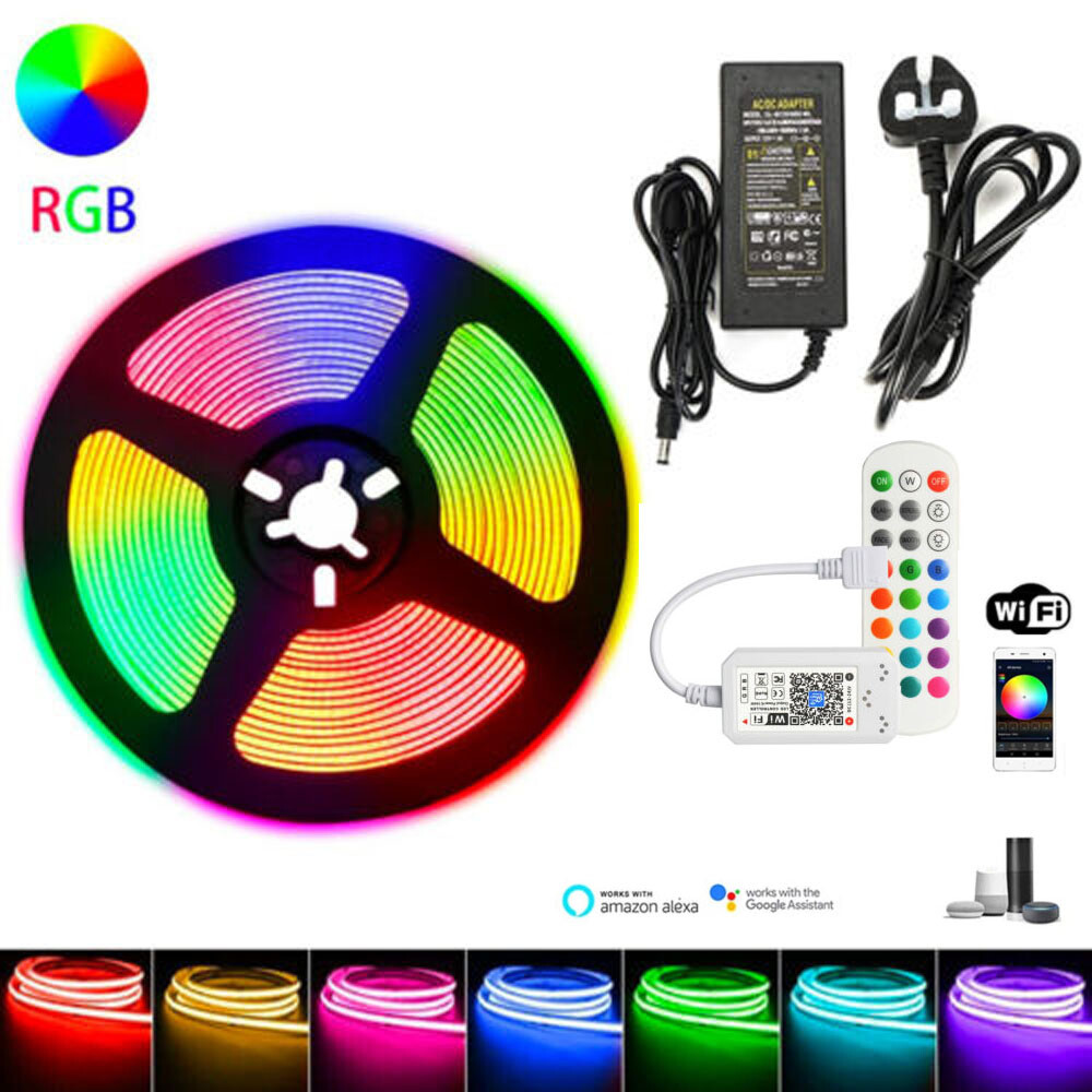 5m 10m RGB COB LED Strip Light WIFI APP Control 576LEDs/m High Density ...