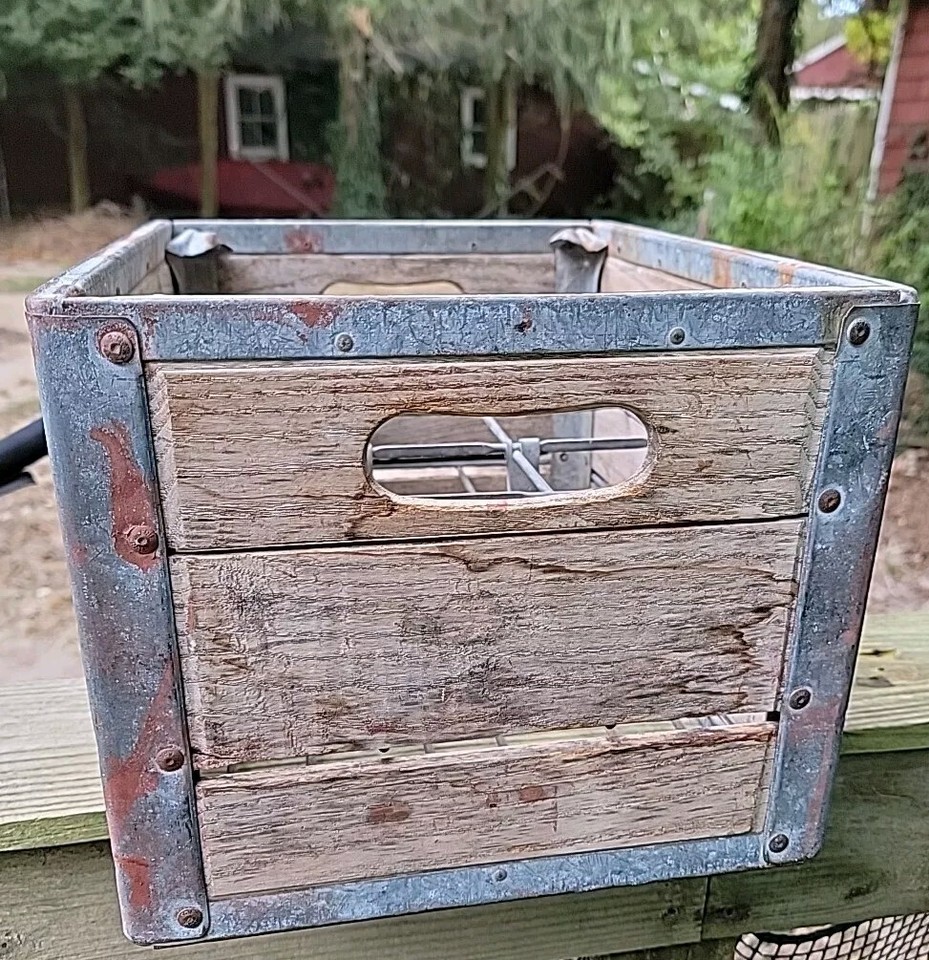 Dellwood Milk Box Wooden Crate Steel Banded Edge Vintage | eBay