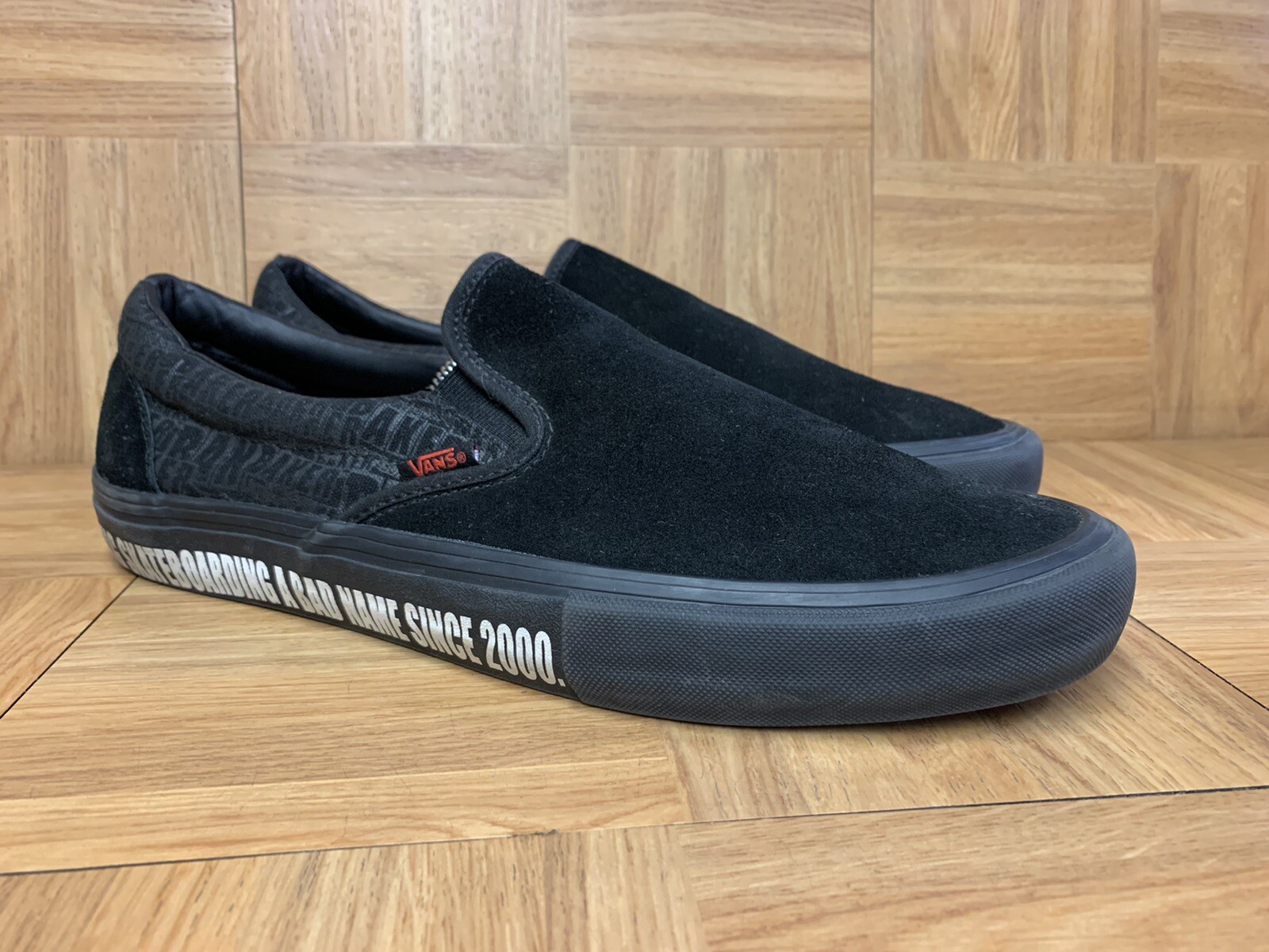 RARE🔥 VANS Pro Baker Slip On Black Red Suede Size 13… - Gem