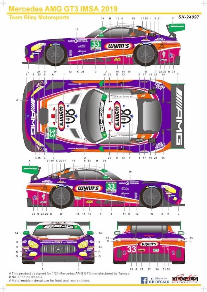sk decals amg gt3 wynn livery decal 1/24 tamiya | eBay