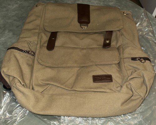 Bella Russo Canvas Backpack Rucksack Bookbag Brown Tan 16"x 18" Zip ...