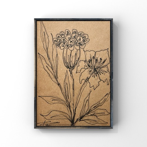 Simple Botanical Sketch 4*6in Minimalist Plant Flowers Ink And Pencil ...