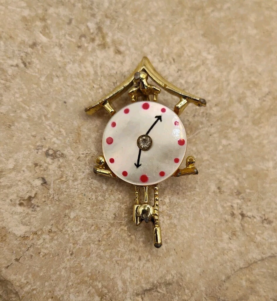 Vintage Cuckoo Clock Wall Clock Brooch Pin Mother Of … - Gem