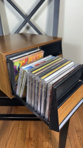 Retro 40 CD Compact Disc Storage Box Two Drawers Case Faux Wood VTG ...