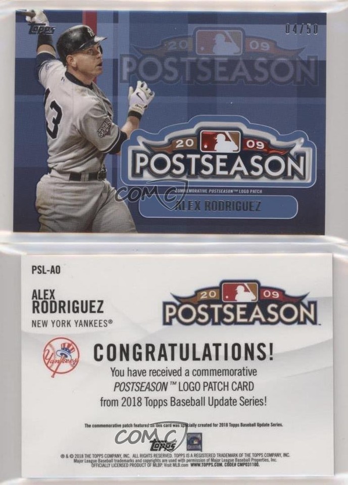 2018 Update MLB Postseason Logo Manufactured Blue 4/50 Alex Rodriguez ...