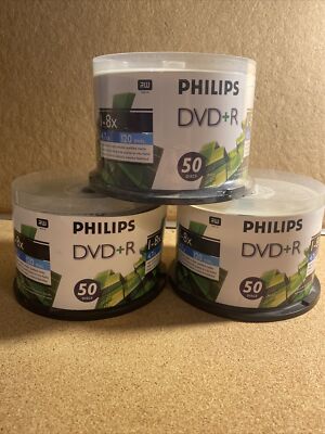 Lot 3 Philips 8X DVD+R 50 Pack Blank Discs 4.7GB, 120 Minutes Brand ...