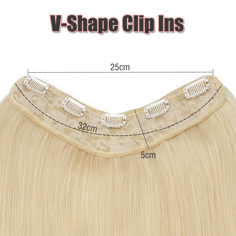 V-Shape Clip In Human Hair Extensions One Piece Weft 3/4 Full Head ...