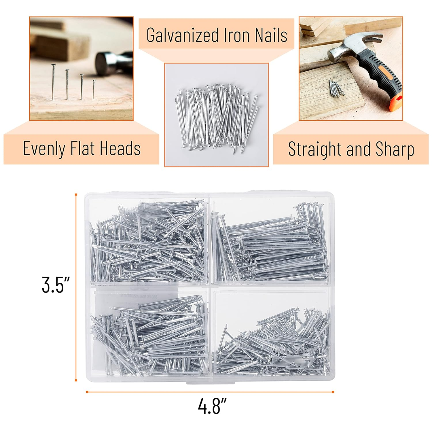 Nail Assortment Kit, 600 Pcs, 4 Sizes, Silver, Small Nails for Hanging ...