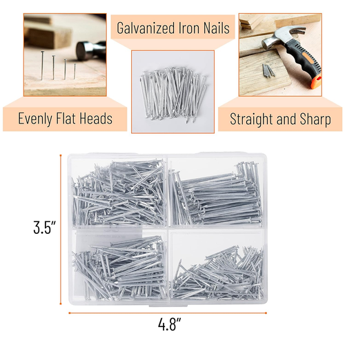 Nail Assortment Kit, 600 Pcs, 4 Sizes, Silver, Small Nails for Hanging ...