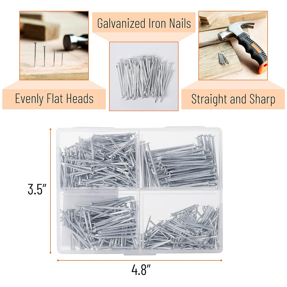 Nail Assortment Kit, 600 Pcs, 4 Sizes, Silver, Small Nails for Hanging ...