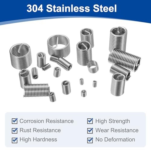 uxcell M6 x 1mm x 2D 304 Stainless Steel Helicoil Wire Thread Inserts ...