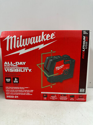 Milwaukee Green 3522-21 Cross Line and Plumb Points Rechargeable Laser ...
