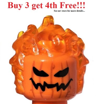☀️NEW Lego Minifigure Minifig Head Alien Trans Orange Flaming Hair ...