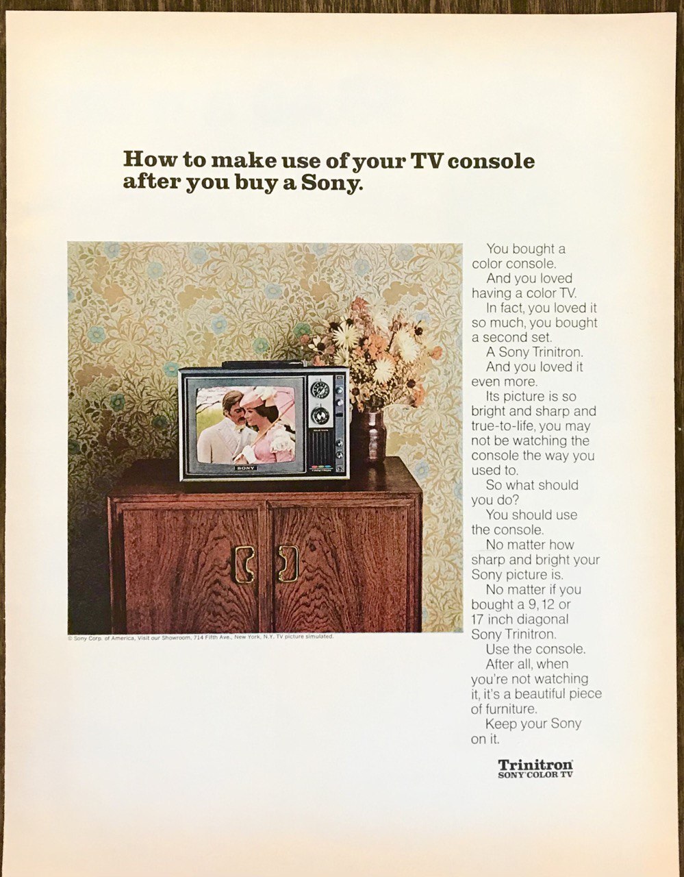 1972 Sony Trinitron Color Television PRINT AD How to Make Use of Your ...