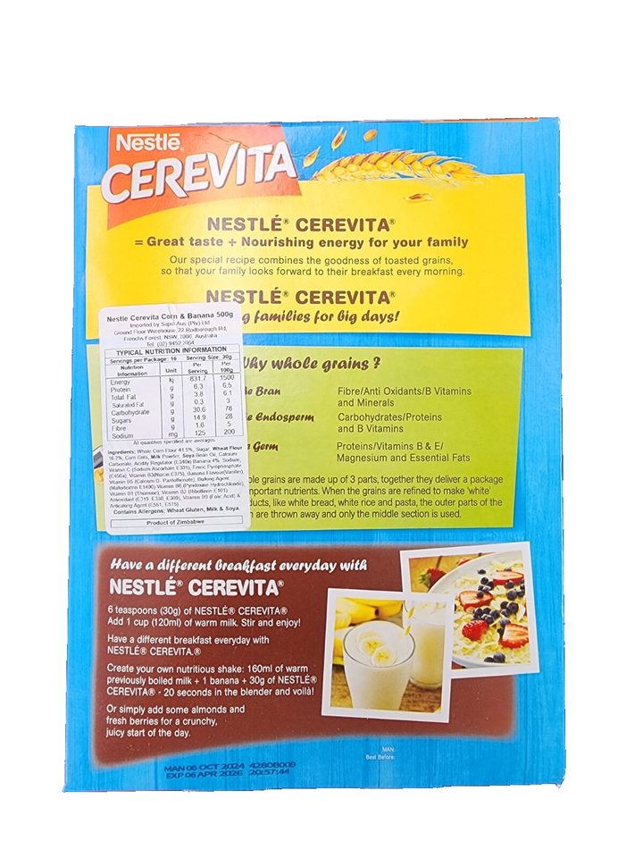 Nestle - Cerevita Instant Cereal (Corn & Banana) - 500gm | eBay Australia