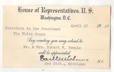 1947 U.S. House of Representatives, Earl Michener, Michigan, pass | eBay