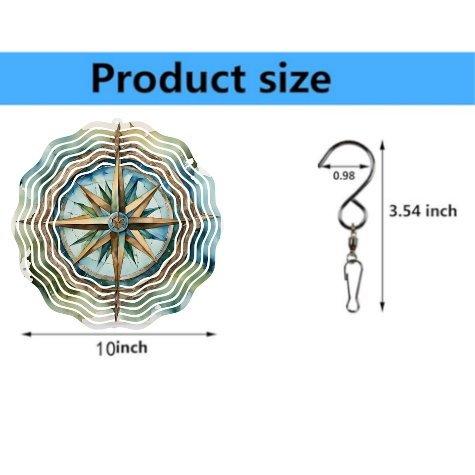 Nautical Wind Spinner 10" Metal Outdoor 3D Kinetic Compass Yard Art ...