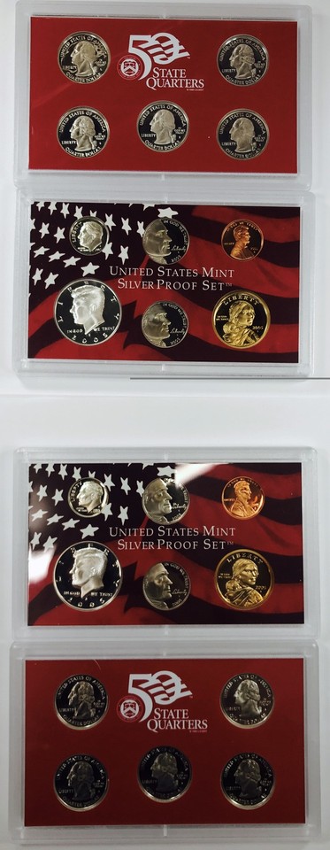 2005 SILVER PROOF SET LOT! 2 TOTAL SETS! WONDERFUL! INCREDIBLE! WOW! NR ...