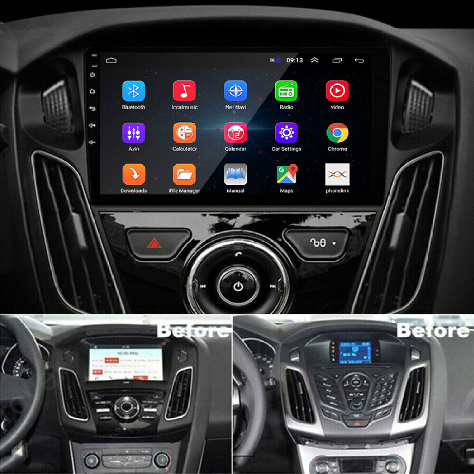 For 2012-2015 9" Ford Focus Touch Screen Android 12 Car Radio BT GPS ...