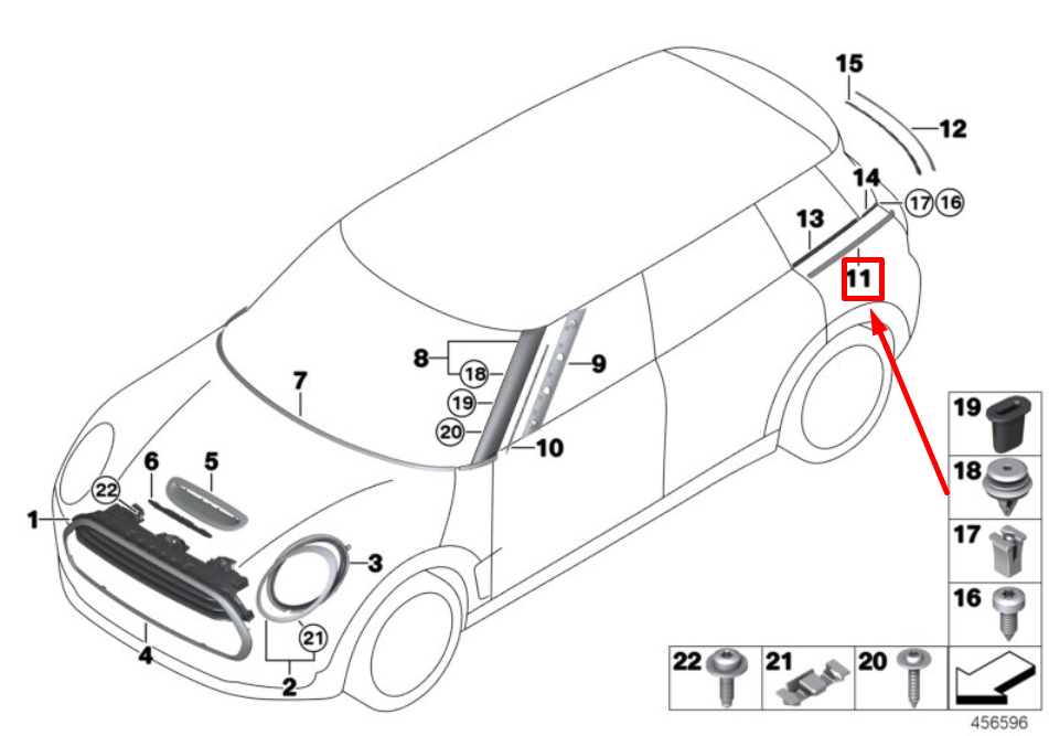 MINI CLUBMAN F54 Rear Right Side Panel Moulding 7491332 51357491332 NEW ...