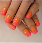 24 Short press on nails kit w glue orange sunset ombre neon bright | eBay