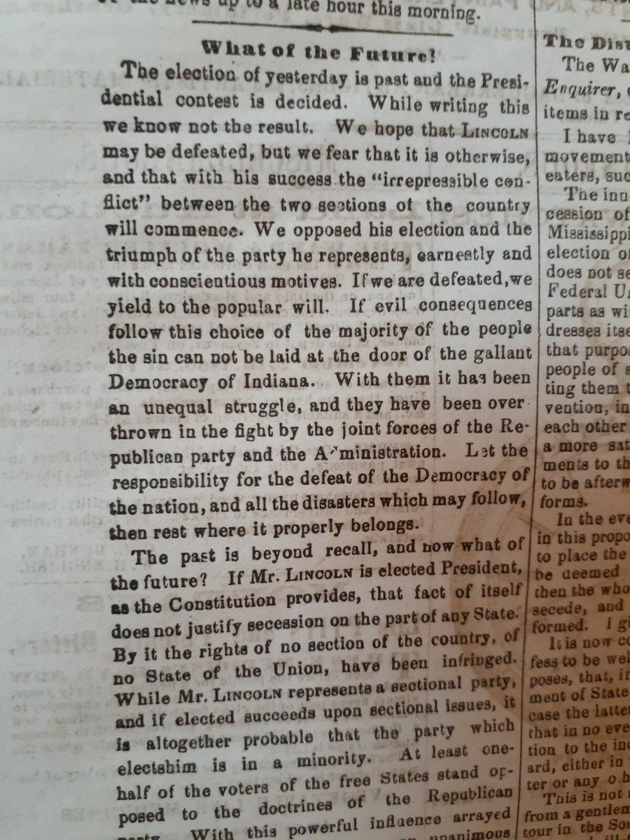Abraham Lincoln Elected President Newspaper