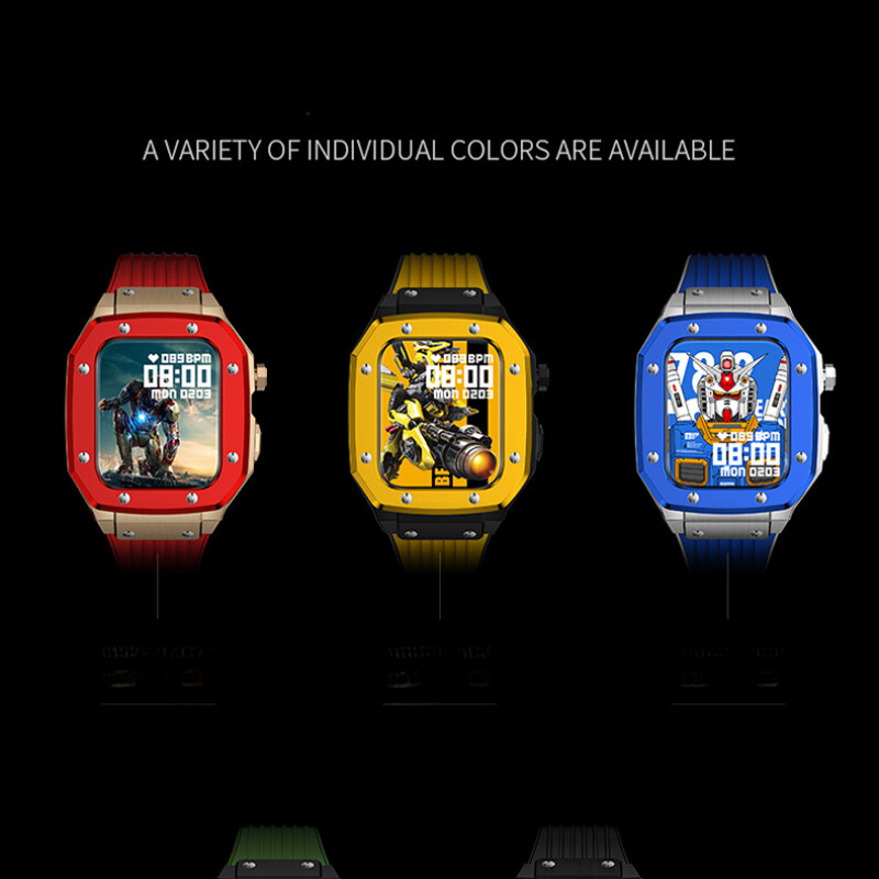 Luxury Rugged Case&Silicone Band Mod Kit For Apple Watch 9 8 7 6 5 4 ...