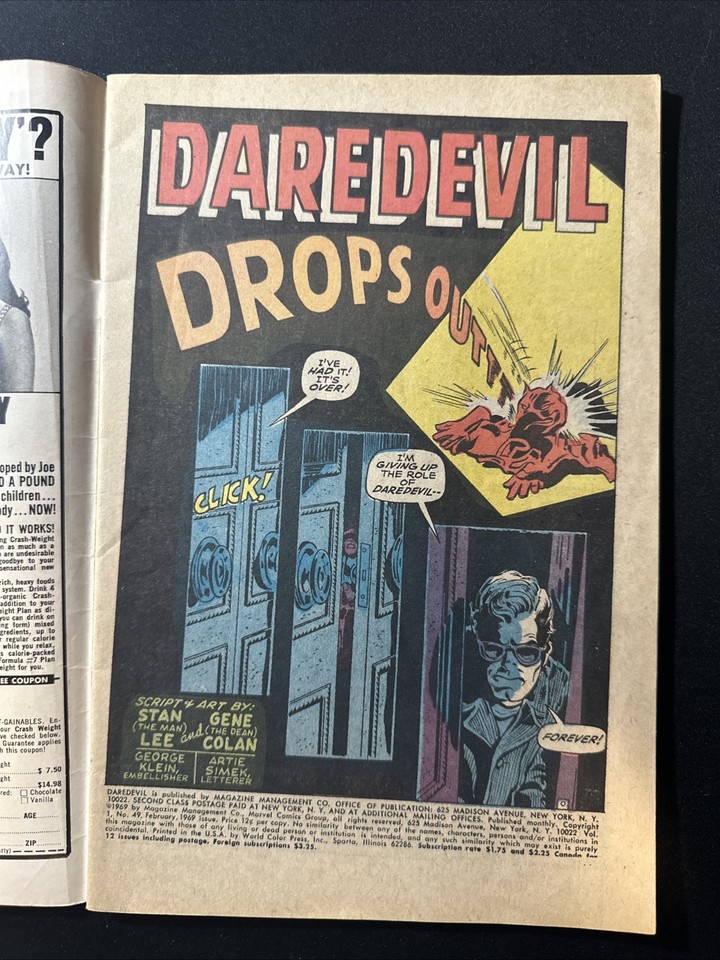 Daredevil #49 1969 Marvel Comics Vintage Old Silver Age 1st Print Very ...