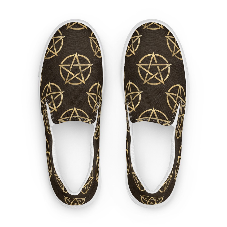 Goth Witchy Inspired Black and Gold Pentagram Women’s slip-on canvas ...