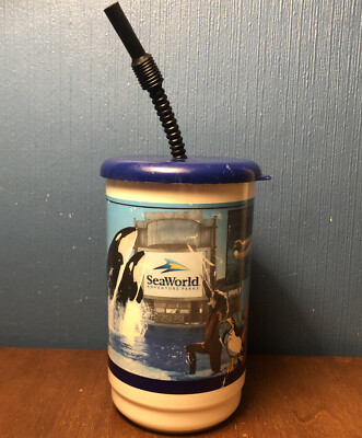 VINTAGE SEA WORLD Shamu Insulated Travel Cup Mug w/ Straw & Lid 90s ...