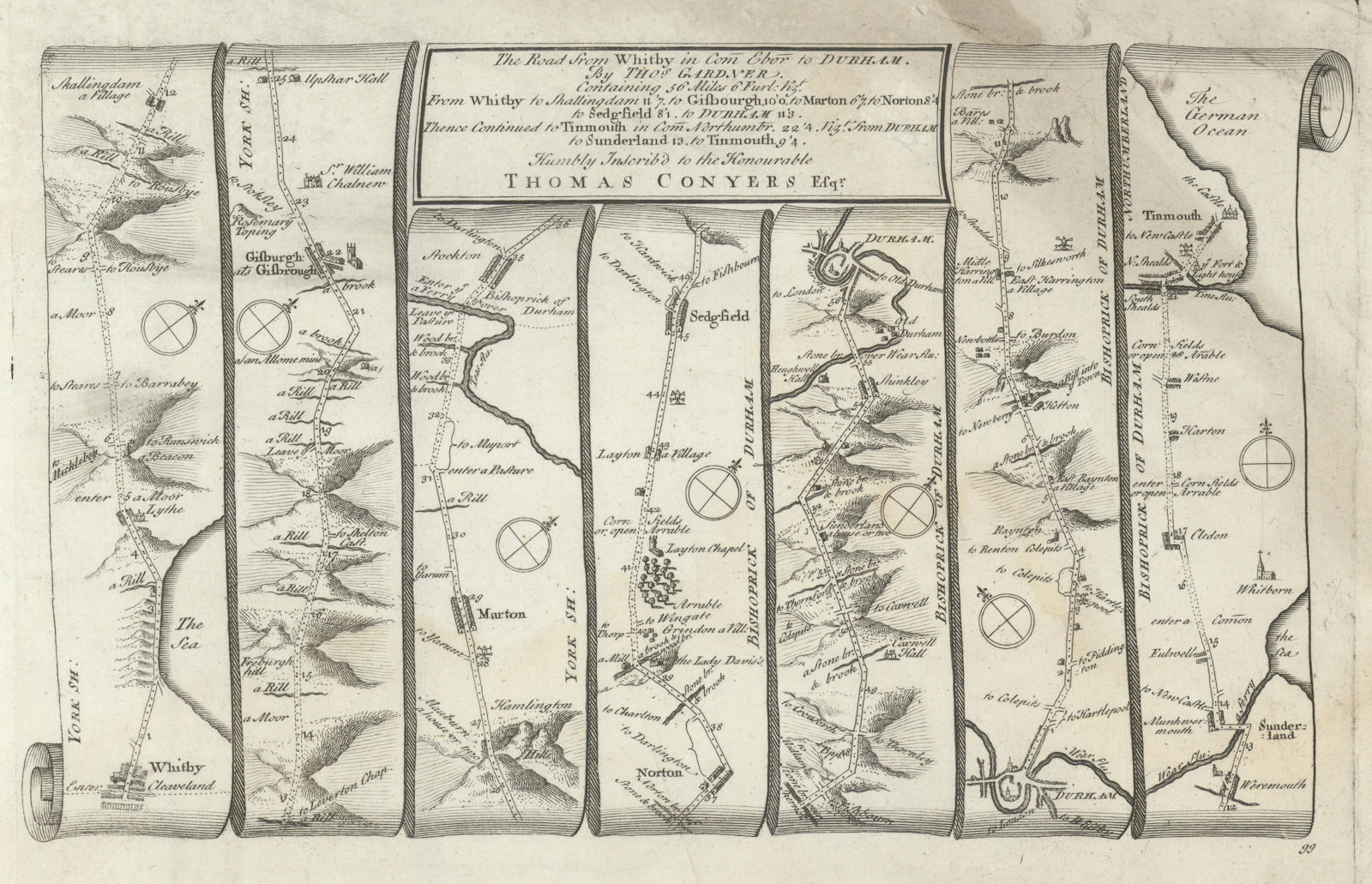 Whitby - Stockton - Durham - Sunderland-Tynemouth GARDNER road map #99 ...