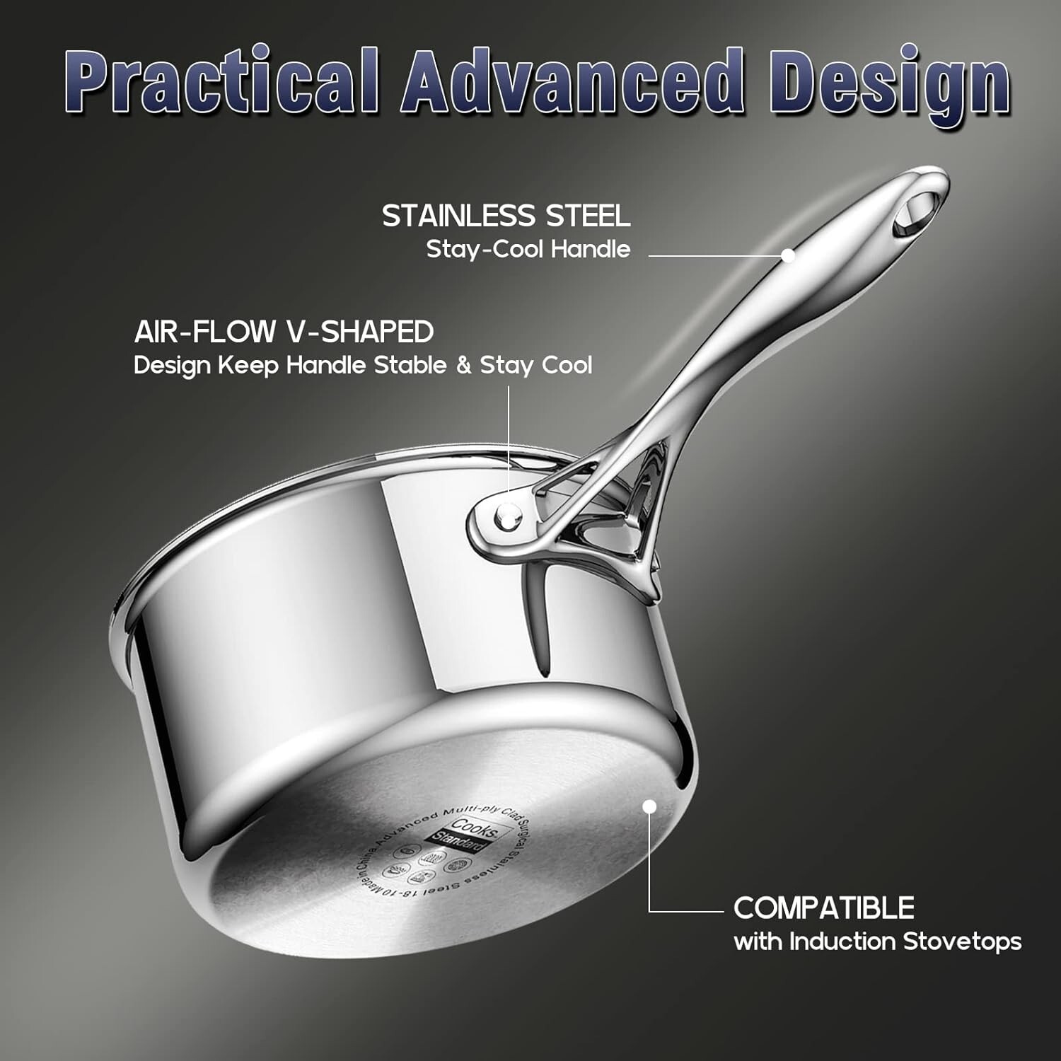 Stainless Steel Kitchen Cookware Sets 10-Piece, Clad Pots and Pans ...