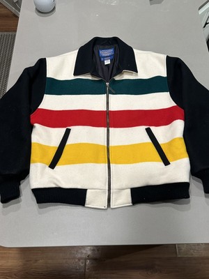 Vtg Pendleton Coat BAY STRIPES Wool Blanket Coat Bomber Jacket Mens ...