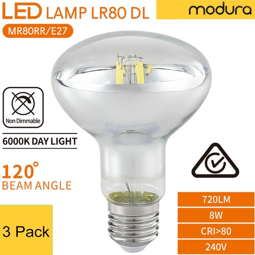 3 x R80 E27 8W 6000K 720lm Daylight Reflector LED Filament Bulb Lamp ES ...