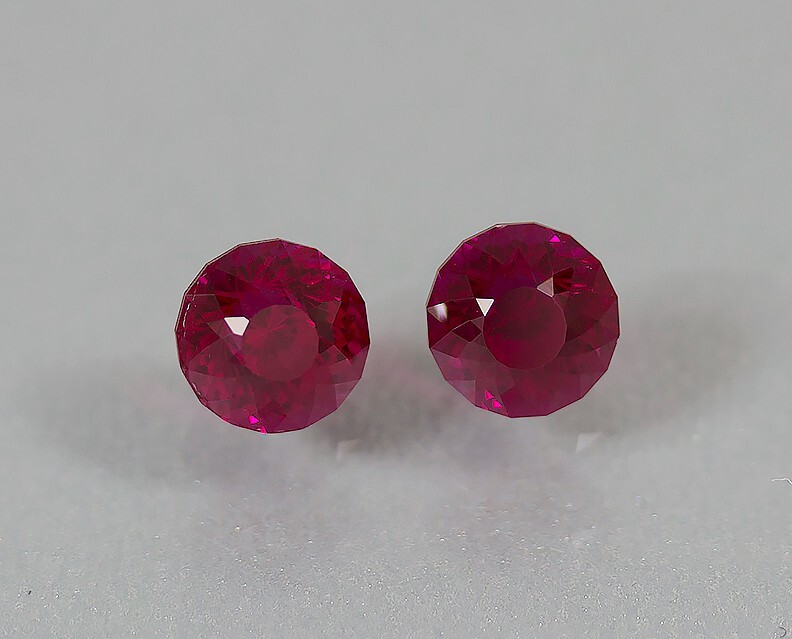 Lab Created Ruby. 3 Stones. Pigeon Blood Color. Portuguese Cut. Super ...
