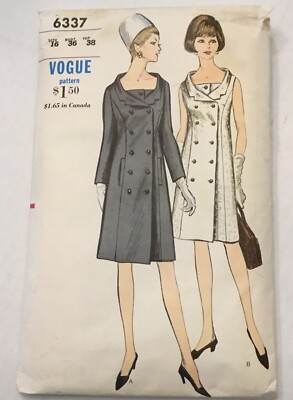 Vintage Vogue Pattern 6337 Dress Coat SZ 16 Bust 36 Hip 38 RARE 1960’s ...