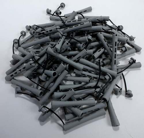 Vtg Lot of 75 Gray Perm Rod Curlers Plastic Pink Elastic Swing Arms w ...