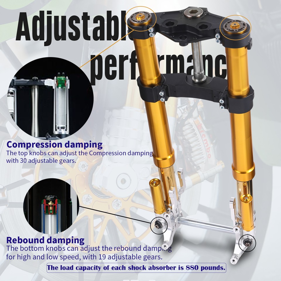 Performance shock Gold Front Forks w/ Triple trees For Harley Touring ...