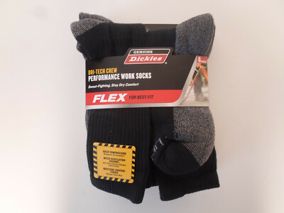 Dickies Size 6-12 Mens Comfort Crew Work Socks 6 Pairs Black Arch ...