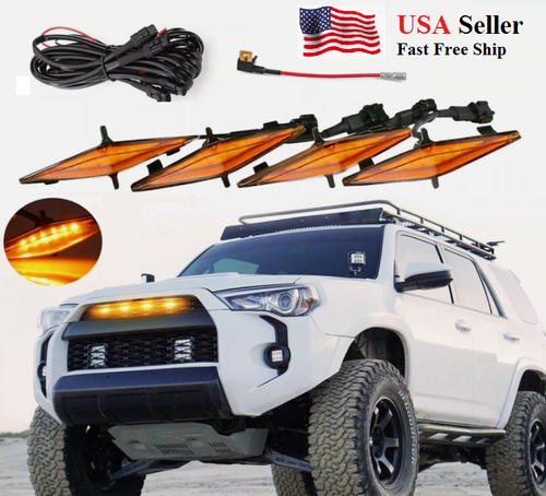 4x Raptor Style Smoked Amber LED Grille Lights For 14-23 Toyota 4Runner ...