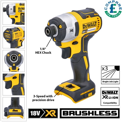 Dewalt DCF887N 18V XR li-ion Brushless Impact Driver 3 Speed Body Only ...