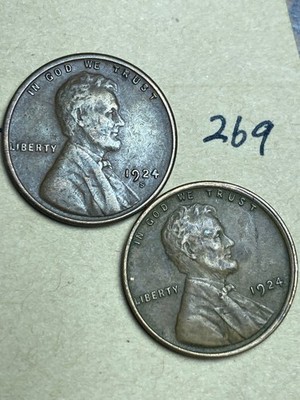1924-S & 1924-P LINCOLN WHEAT CENT SET, High Grade coins, VF/XF set ...